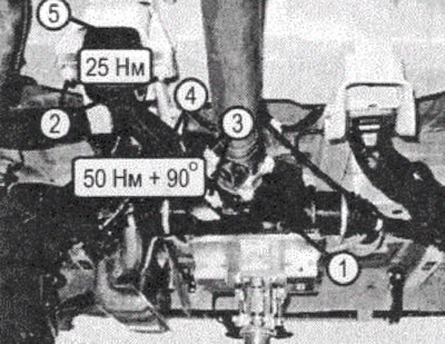 Removal and installation the rear axle thrust rod (Mercedes-Benz Vito 2 ...
