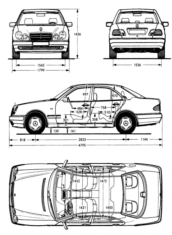 Rozmery automobilov Mercedes triedy E (Mercedes-Benz W210 1996-2002 ...