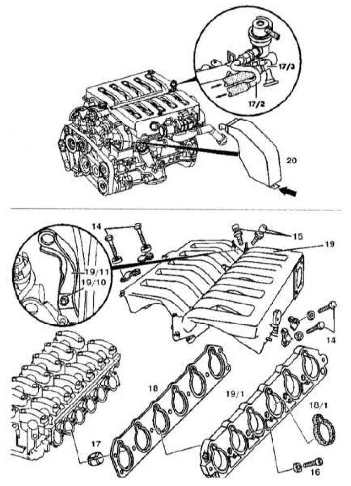 Removal and installation the intake manifold (Mercedes-Benz W140 1991 ...